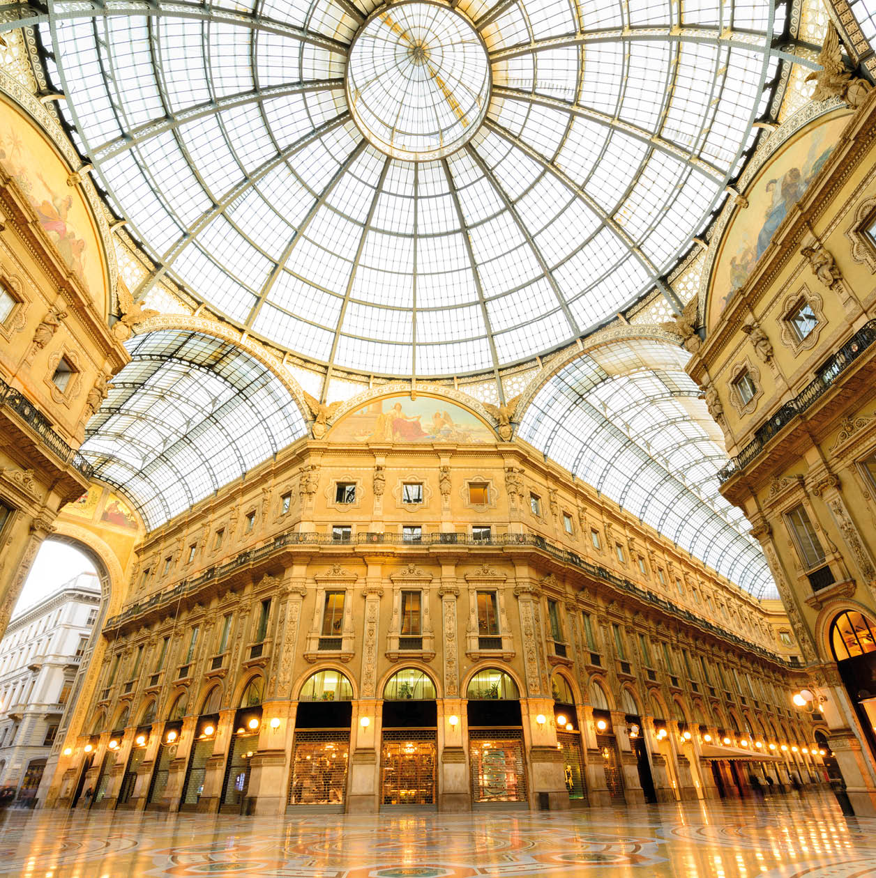Galleria Vittorio Emanuele II, a luxury shopping arcade in Milan, Italy.